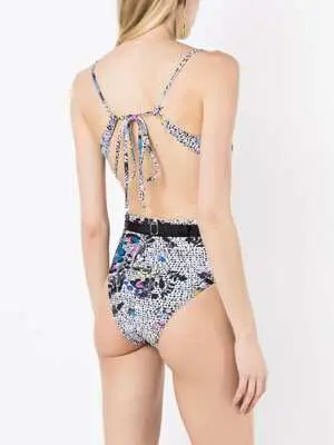 AMIR SLAMA Floral Print Belted One Piece Swimsuit