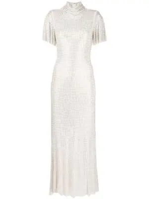 white christmas dresses Isabel Crystal Embellished Mesh Long Sleeve Maxi Dress