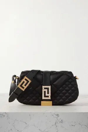 Versace Greca Goddess Mini Embellished Leather-trimmed Quilted Satin Shoulder Bag