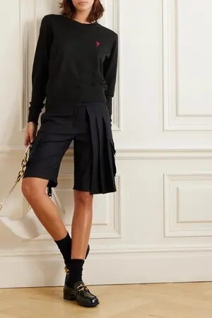 AMI Paris Net Sustain Adc Embroidered Merino Wool Sweater - Black