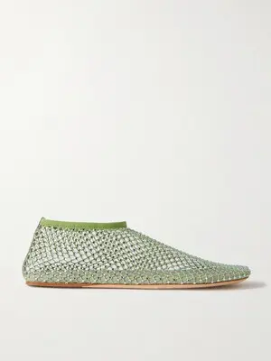 Christopher Esber Minette Crystal-embellished Mesh Ballet Flats Green