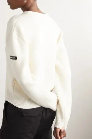 Balenciaga Appliquéd Wool Sweater - White