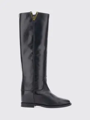 VIA ROMA 15 Smooth Calfskin Knee-high Boots With Medium Heel - Black