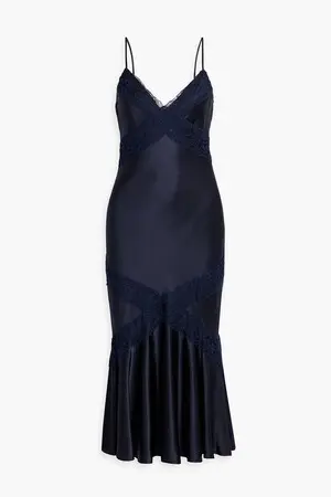 Cami Nyc Lace-trimmed Silk-satin Midi Slip Dress - Navy