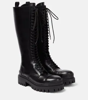 Balenciaga Leather Lace-up Boots - Black