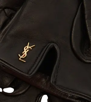 Saint Laurent Cassandre Leather Gloves - Black