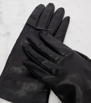 Saint Laurent Cassandre Leather Gloves - Black