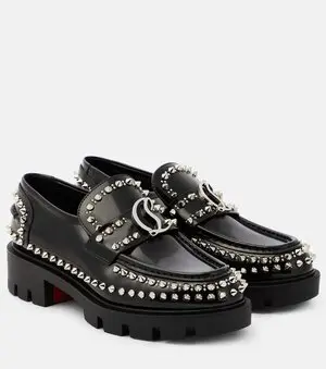 CHRISTIAN LOUBOUTIN Cl Moc Lug Spikes Leather Loafers - Black