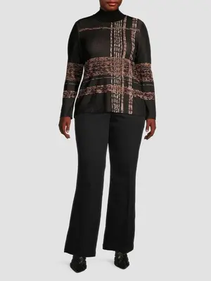 Ming Wang Plaid Jacquard Knit Turtleneck Tunic