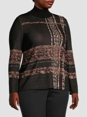Ming Wang Plaid Jacquard Knit Turtleneck Tunic