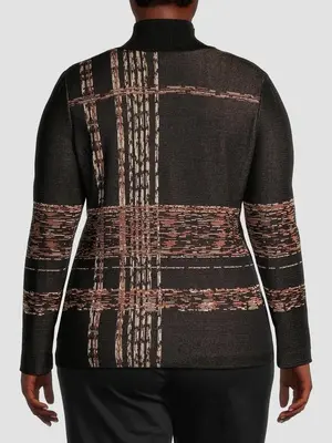 Ming Wang Plaid Jacquard Knit Turtleneck Tunic
