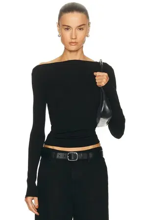 Enza Costa Silk Knit Boatneck Top - Black