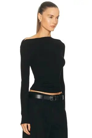 Enza Costa Silk Knit Boatneck Top - Black