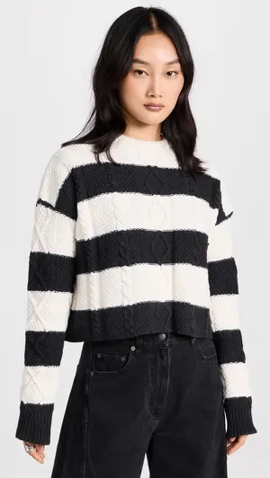ASKK NY Cable Cropped Crew Sweater