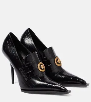 Versace Croc-effect Patent Leather Pumps - Black