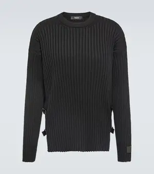 Versace Leather-trimmed Knit Wool Sweater