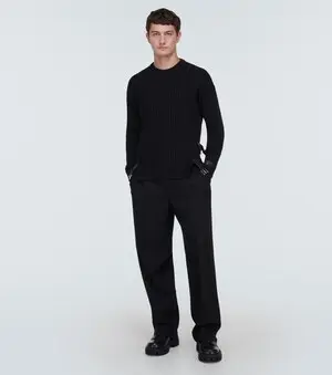 Versace Leather-trimmed Knit Wool Sweater