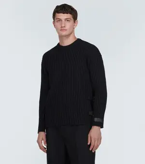 Versace Leather-trimmed Knit Wool Sweater