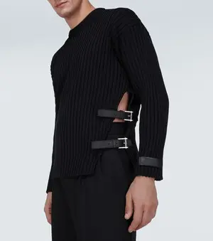 Versace Leather-trimmed Knit Wool Sweater