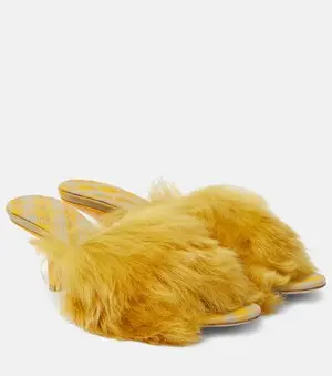 Burberry Jackie Shearling And Leather Mules - Yellow