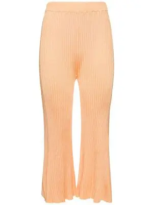 JIL SANDER JIL SANDER Ribbed Viscose Jersey Flared Crop Pants - Light Orange