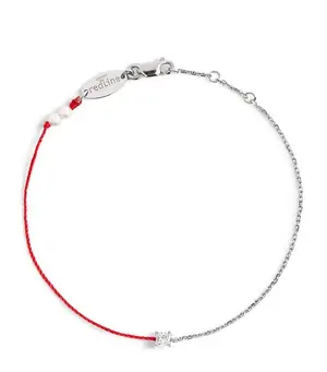 REDLINE White Gold And Diamond Royal String Bracelet - Red