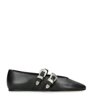 Le Monde Beryl Leather Buckle Claudia Ballet Flats Black