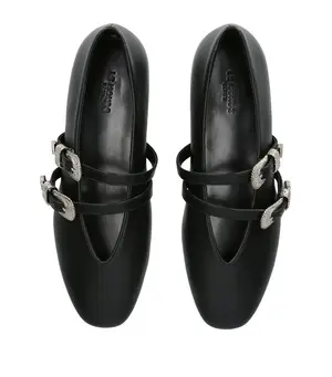 Le Monde Beryl Leather Buckle Claudia Ballet Flats - Black