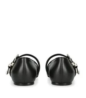 Le Monde Beryl Leather Buckle Claudia Ballet Flats - Black