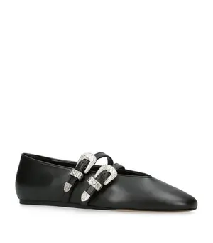 Le Monde Beryl Leather Buckle Claudia Ballet Flats - Black