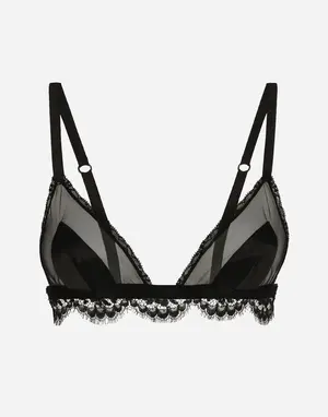 Dolce & Gabbana Satin, Lace And Tulle Soft-cup Triangle Bra - Black