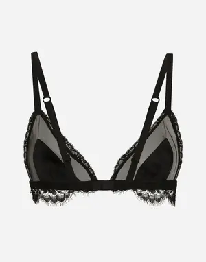 Dolce & Gabbana Satin, Lace And Tulle Soft-cup Triangle Bra - Black
