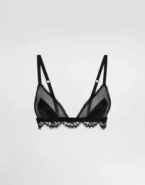 Dolce & Gabbana Satin, Lace And Tulle Soft-cup Triangle Bra - Black