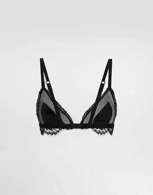 Dolce & Gabbana Satin, Lace And Tulle Soft-cup Triangle Bra - Black