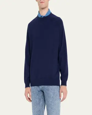 Brunello Cucinelli Cashmere Raglan Crewneck Sweater - Navy