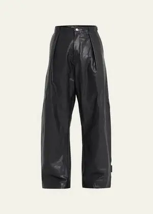 Burberry Men's Pleated Leather Pants - Otter