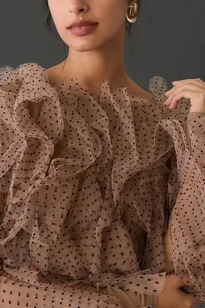 DOLAN LEFT COAST Mesh Ruffle Top - Nude