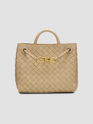 Bottega Veneta Andiamo Intrecciato Leather Top-handle Bag - Ecru