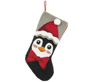 GLITZHOME 20.5l Penguin Hooked Christmas Stocking - One-color