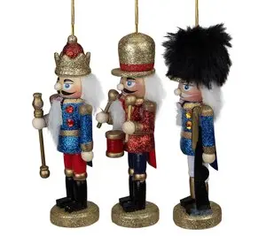 NORTHLIGHT S/3 Nutcracker King Soldier And Drum Mer Ornaments