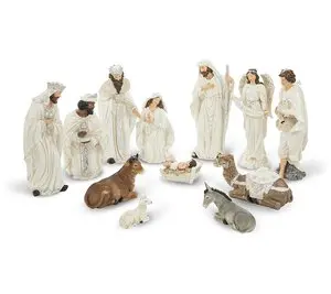 GLITZHOME 12pc Oversized Ivory Resin Nativity F Gurine Set - One-color