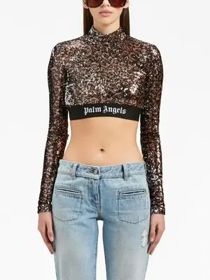 Palm Angels Logo-strap Sequin Cropped Top - Brown