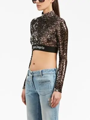 Palm Angels Logo-strap Sequin Cropped Top - Brown