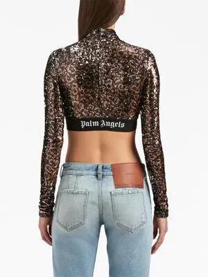 Palm Angels Logo-strap Sequin Cropped Top - Brown