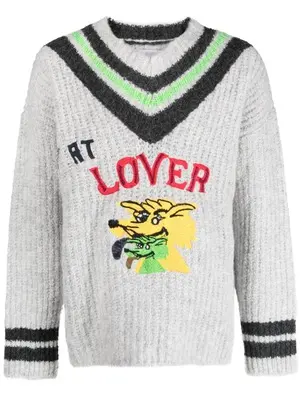 ERL Embroidered V-neck Jumper - Grey