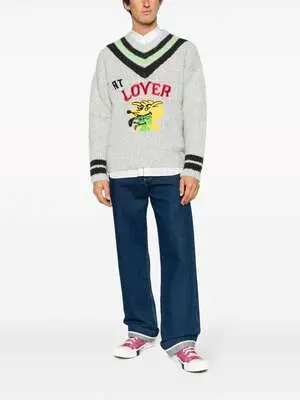 ERL Embroidered V-neck Jumper - Grey