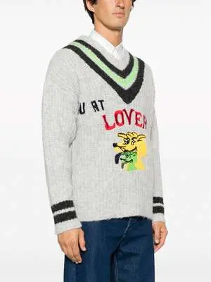 ERL Embroidered V-neck Jumper - Grey