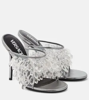Versace Embellished Pvc Mules - Silver