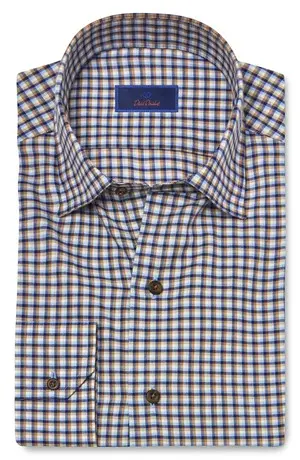 David Donahue Plaid Twill Hidden Button-down Shirt Blue/ Chocolate