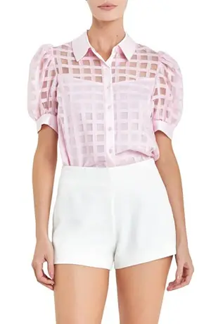 English Factory Puff Sleeve Organza Top - Pink
